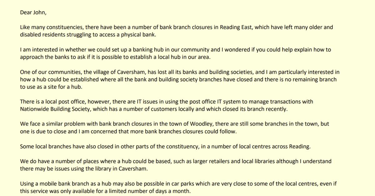 Letter to John Glen MP Treasury Minister - Matt Rodda Letter to John Glen MP Treasury Minister - Matt Rodda
